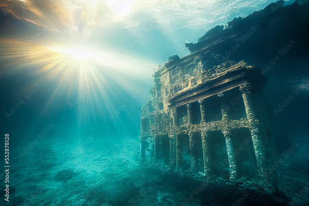 Archaeological underwater ruins bathed in sunlight. Discover the ...