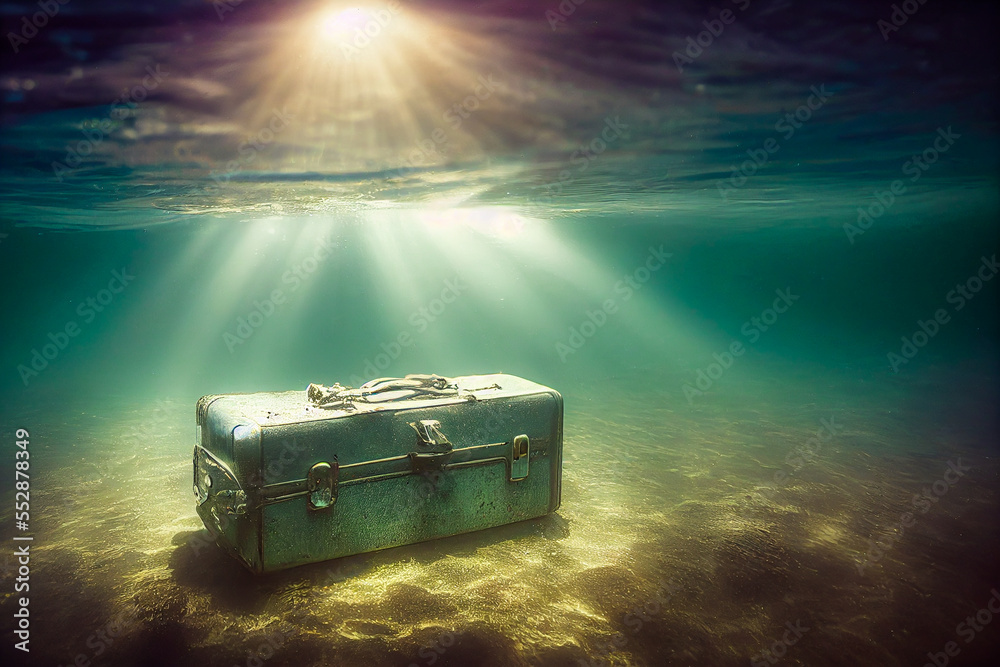 An old luggage at the bottom of the water, an image filled with mystery ...