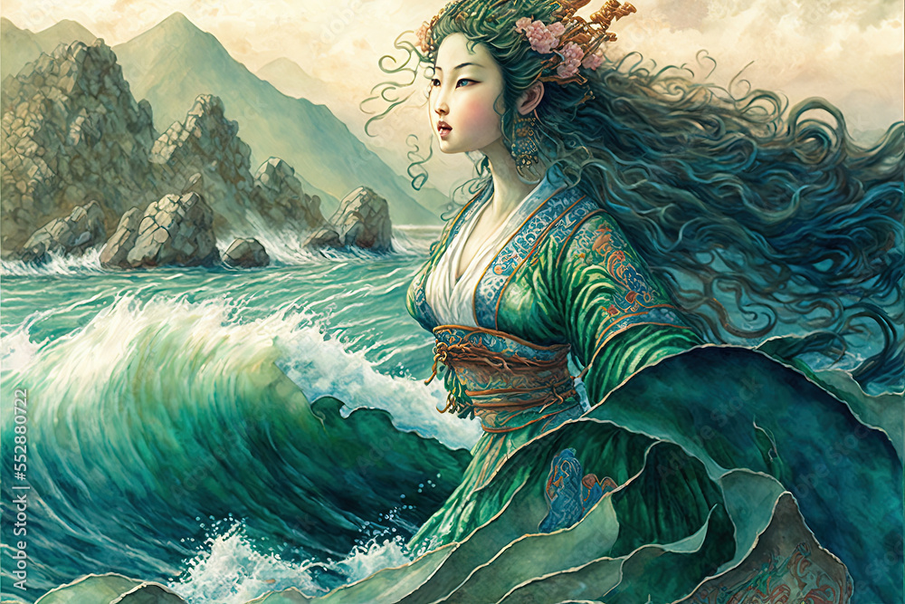 neo traditional chinese painting of Goddess of Rivers, Chinese ...