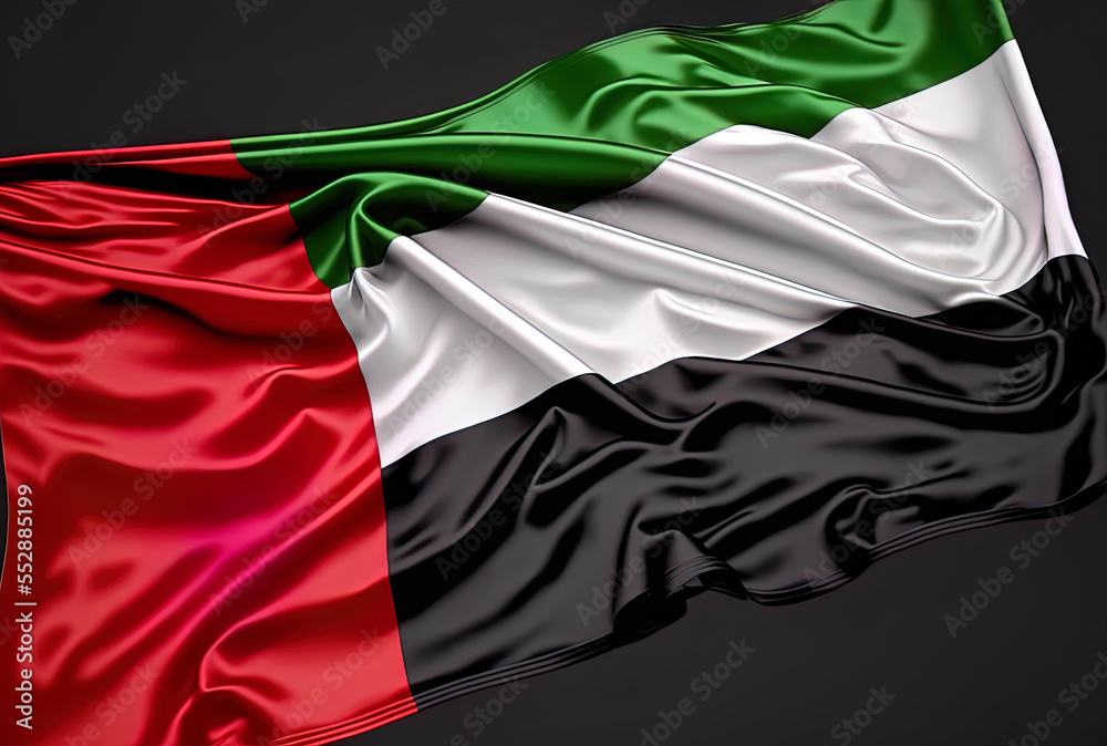 Photo Flag of the United Arab Emirates flapping on a black backdrop ...