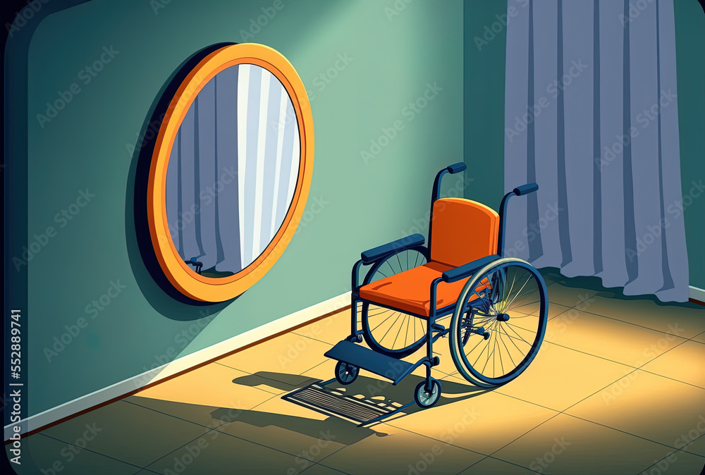 Wheelchair at home is empty. in a mirror indoor wheel chair. Generative ...