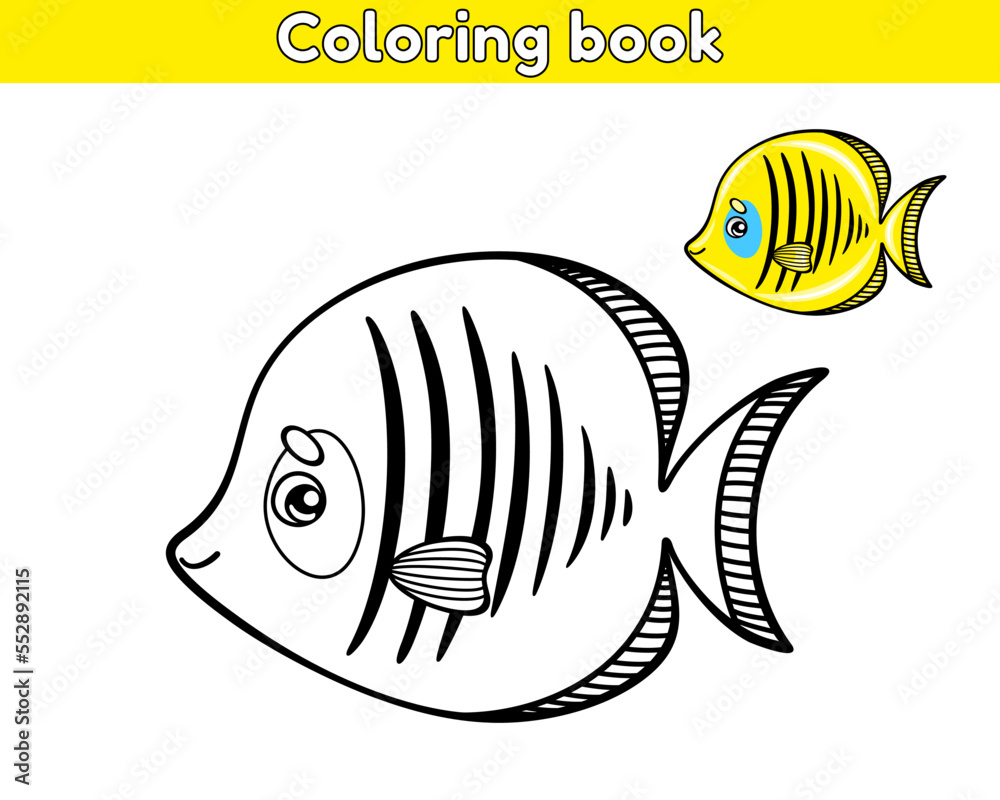 Cartoon yellow fish. Coloring book for children. Vector illustration ...