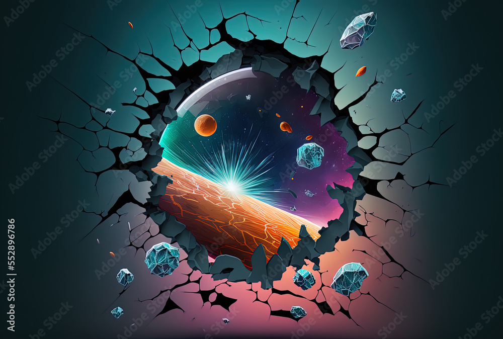 Space backdrop with cracked glass and a design. Generative AI Stock ...
