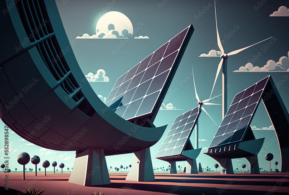 Black solar panels of a sizable photovoltaic power plant with wind ...