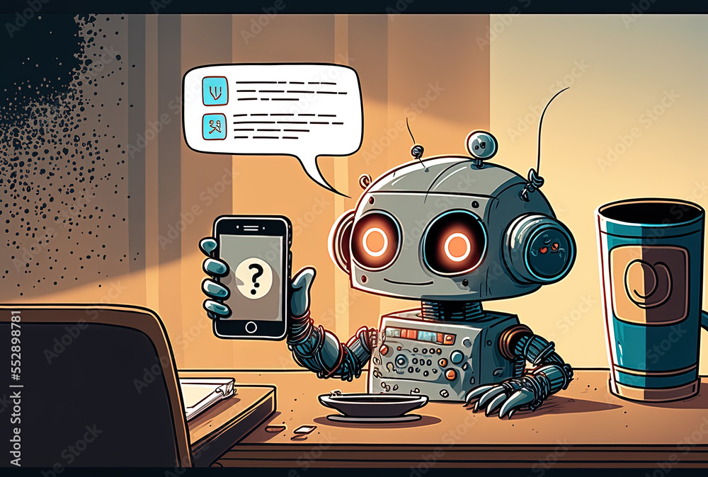 synthetic intelligence ai chat bot idea hands holding a phone on a ...
