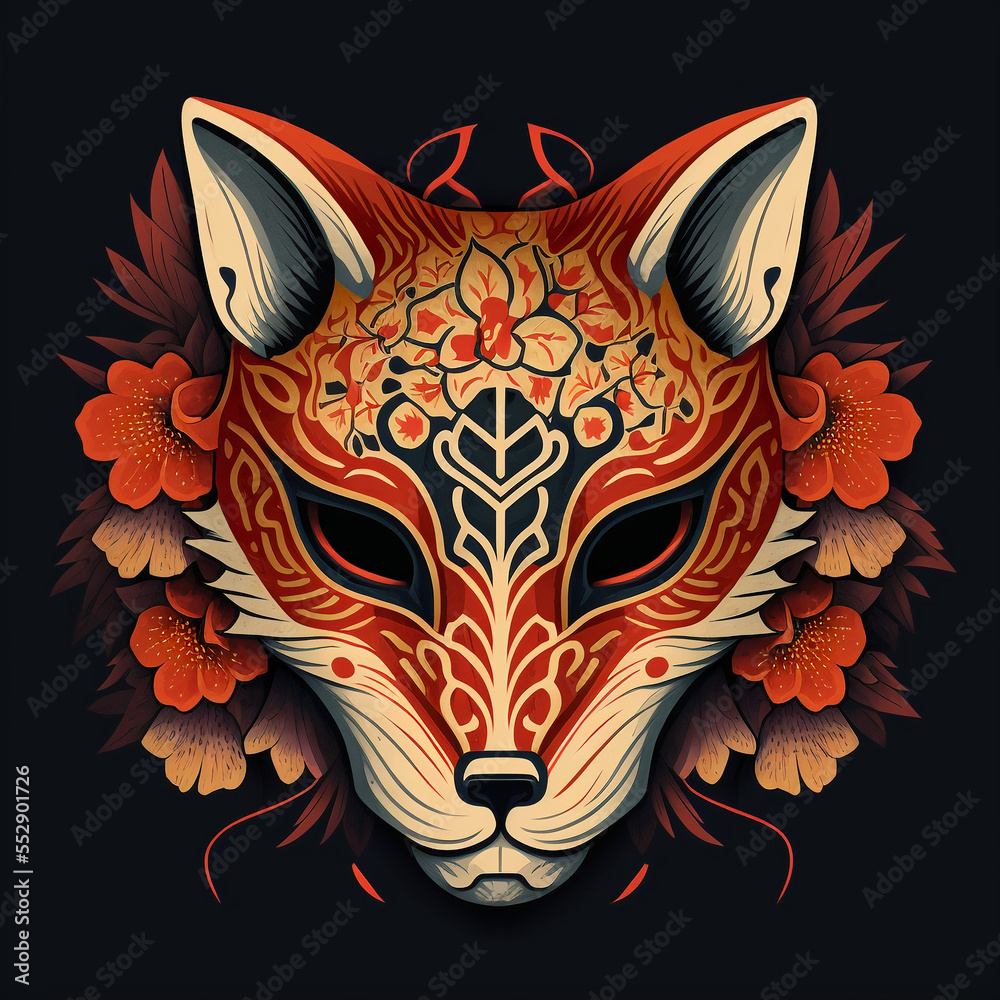 Japanese kitsune fox mask. Created with Generative AI Technology ilustración de Stock | Adobe Stock