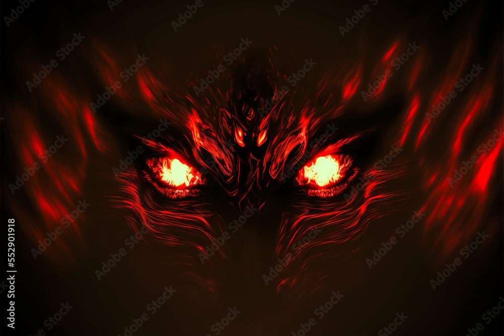 Demon eyes glowing in the dark. Created with Generative AI Technology ...