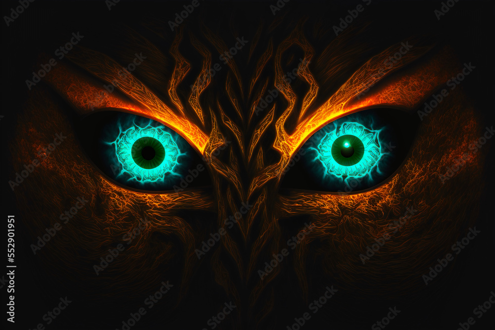 Demon eyes glowing in the dark. Created with Generative AI Technology ...