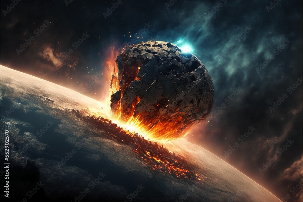 Large asteroid crashes into Earth violently. Created with Generative AI Technology Stock ...