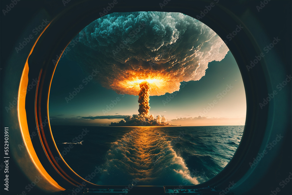 Nuclear explosion in the sea. View from a boat. Created with Generative ...