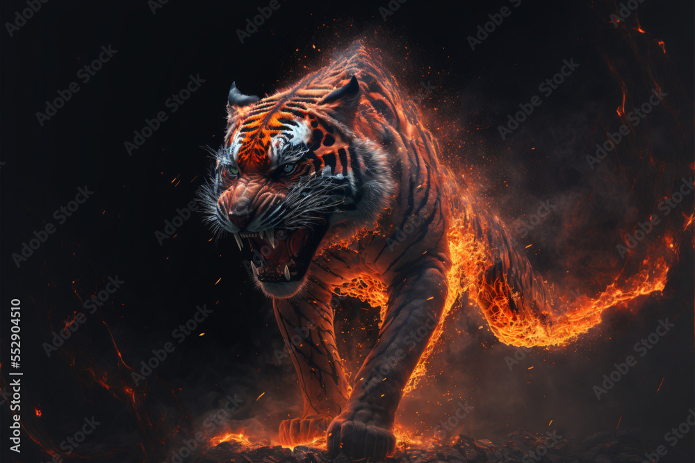 Epic cinematic portrait of a tiger filled with equal parts mysterious ...