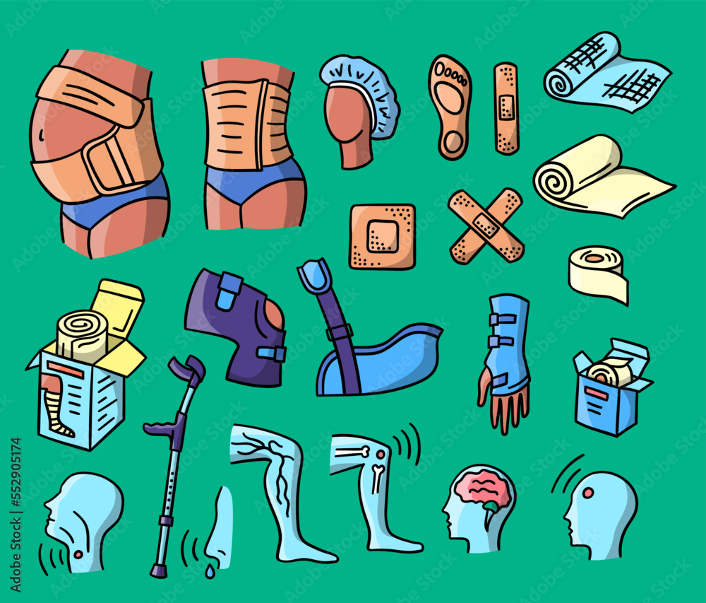 Vector pharmacy healthcare medical tools set. Orthosis, pregnancy belly ...