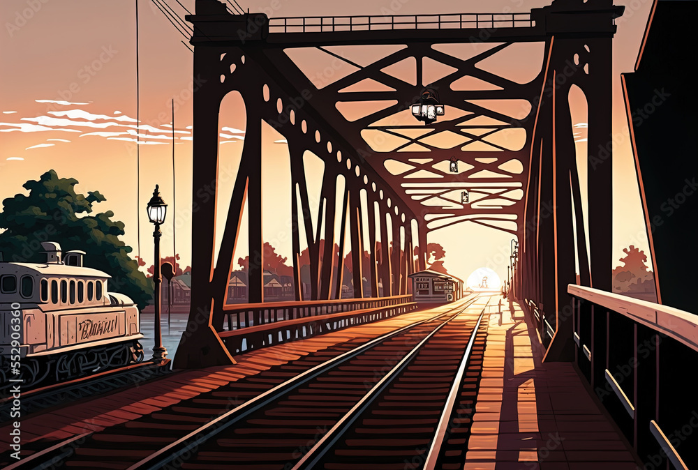 White bridge, also known as the Thachomphu Railway Bridge, at dawn in ...