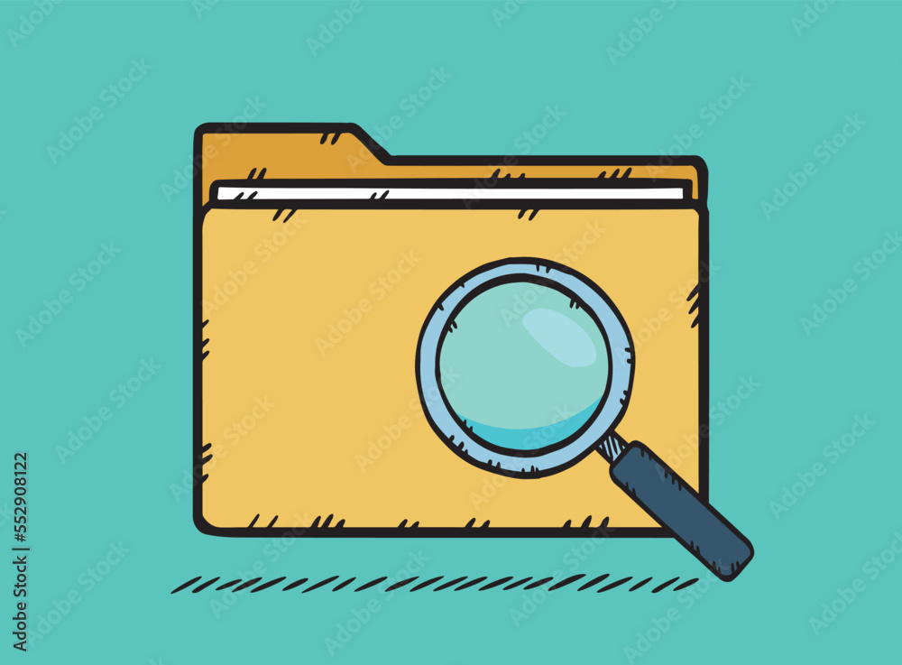 Folder file and file search magnifier displays. Hand-drawn vector ...