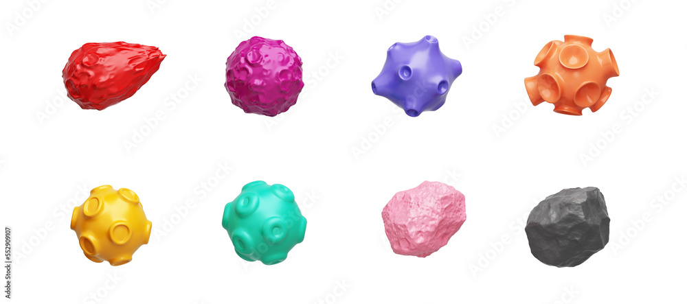 Meteorites, comets and planets model set in space. style cute cartoon ...
