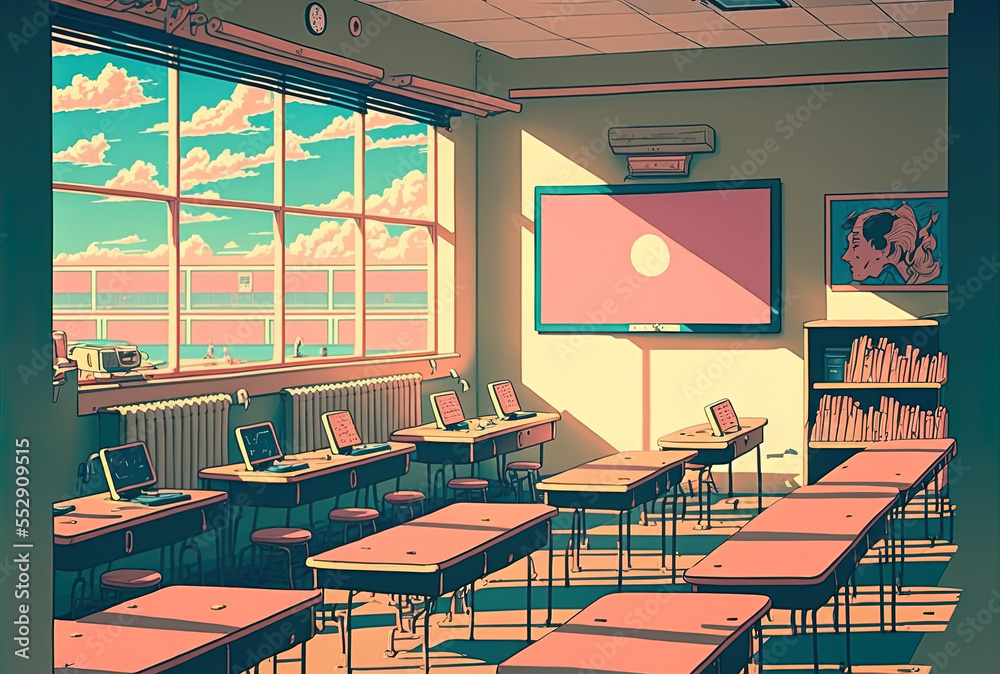 Ilustrace „School classroom in the distance without a little youngster ...