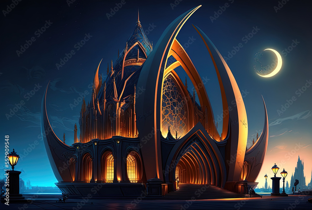 Stunning architectural structure at night with lighting. Generative AI ...