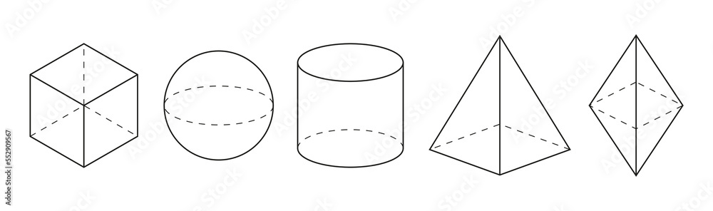 Volumetric basic geometric shapes linear simple, figure with dashed ...