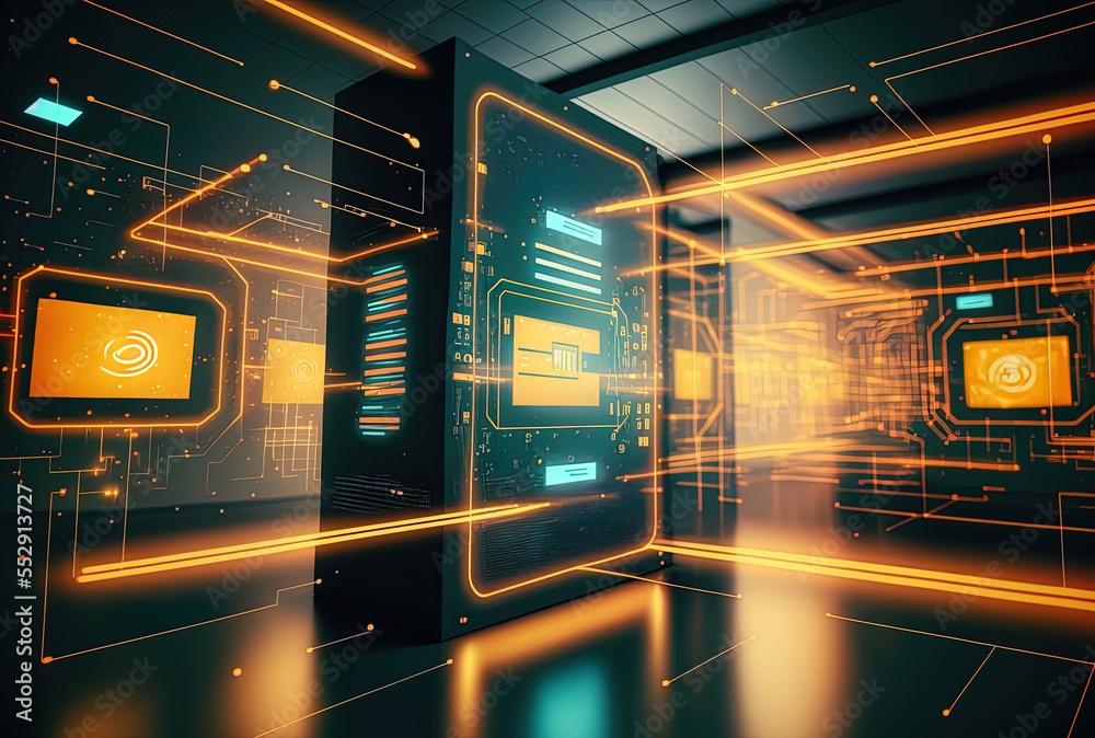 futuristic technology connection form in an abstracted blurring ...