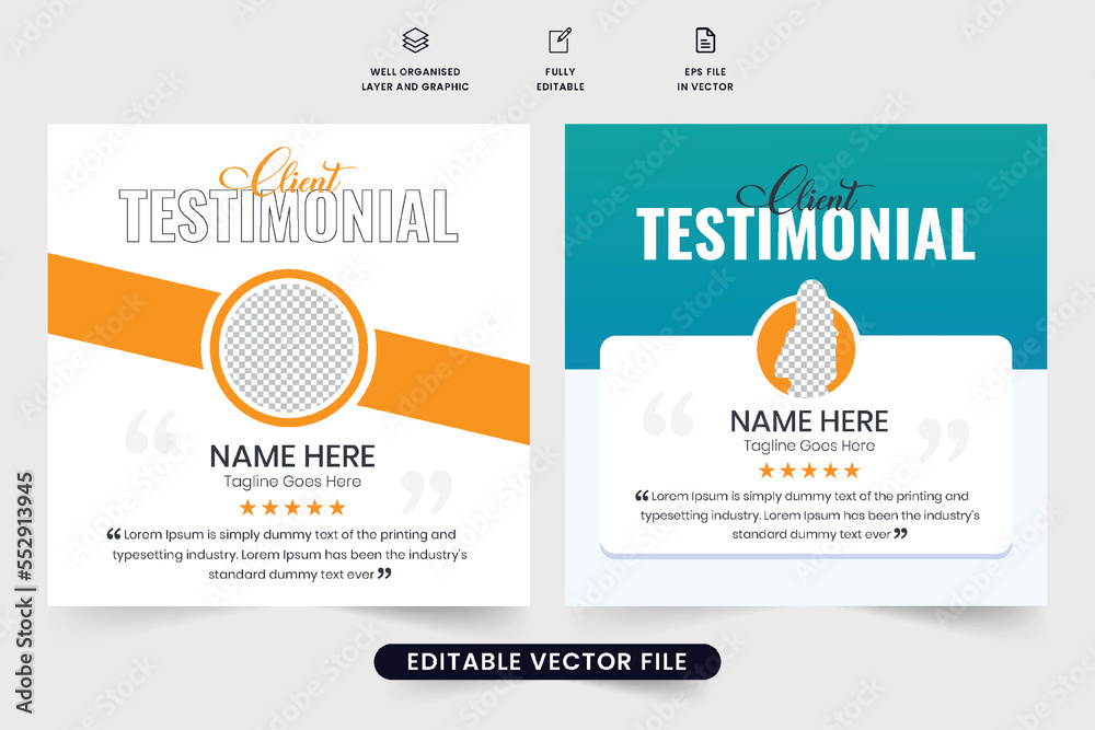 Client testimonial social media post design with creative shapes for ...