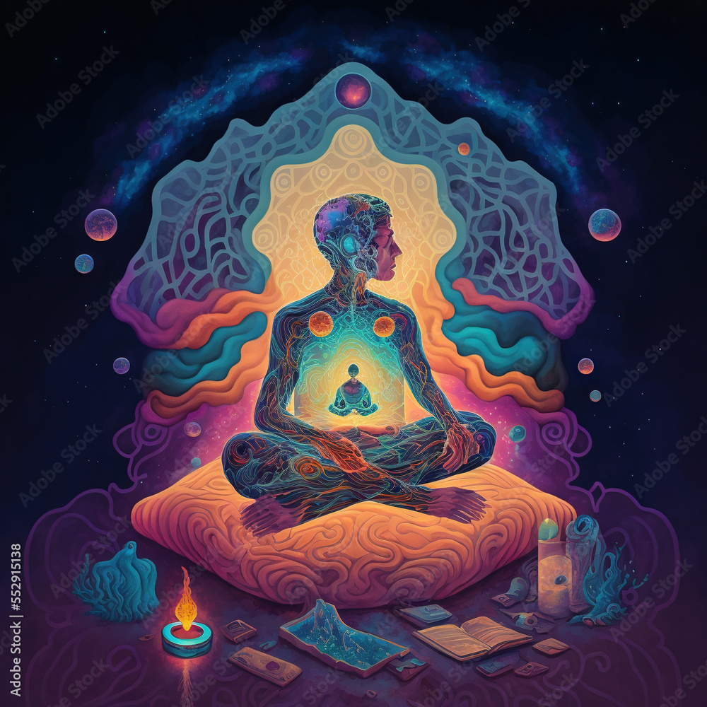 Psychedelic Astral Meditation - Trippy Spiritual Illustration ...