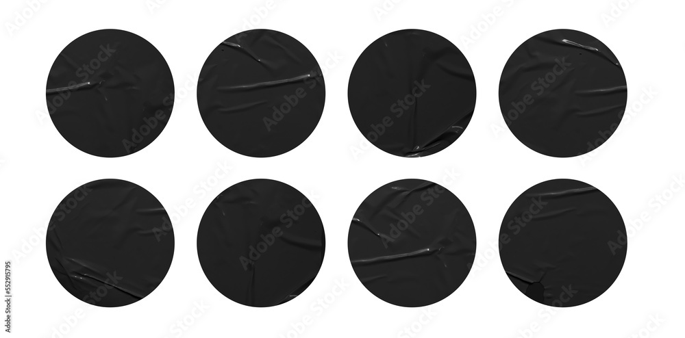 Set of round black paper stickers mock up blank tags labels, isolated ...
