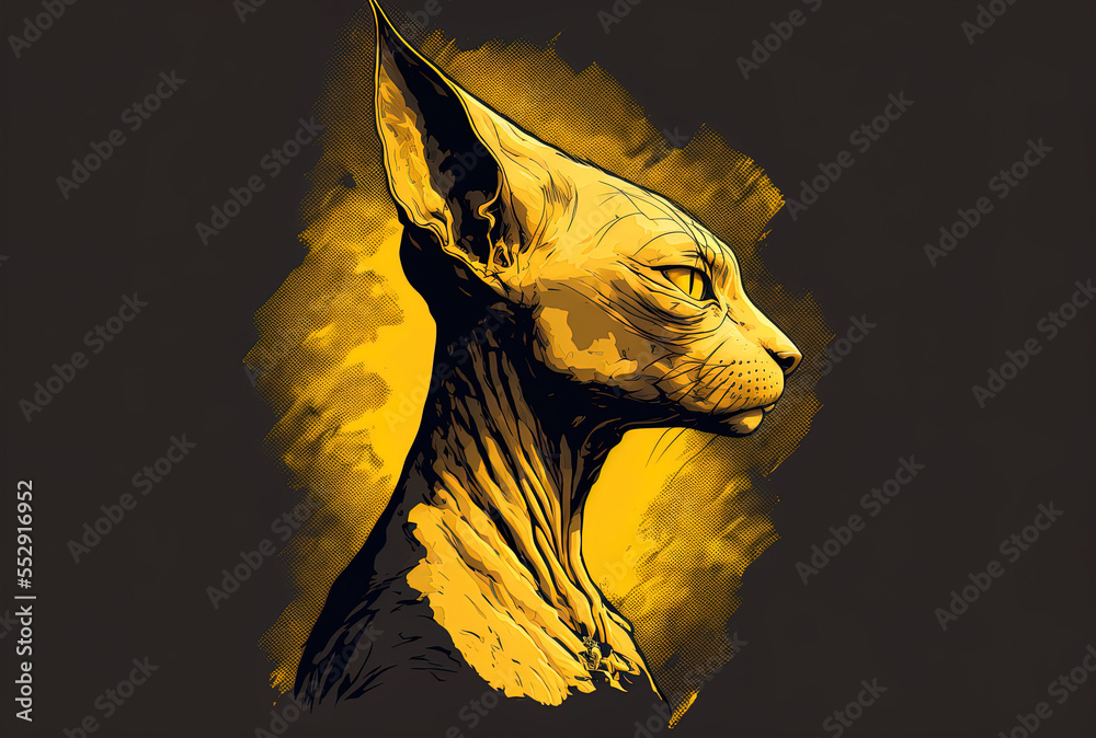 Sphynx cat in profile, perceptive and staring upward on a solitary ...