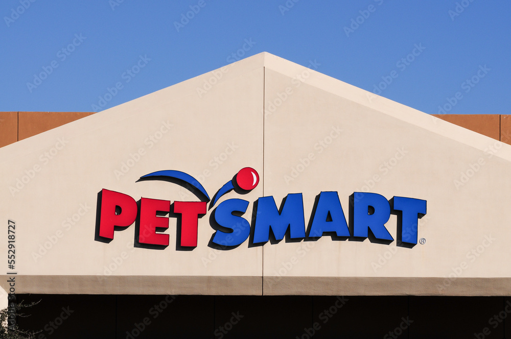 Storefront, sign and brand logo of a PetSmart Pet Store location in ...
