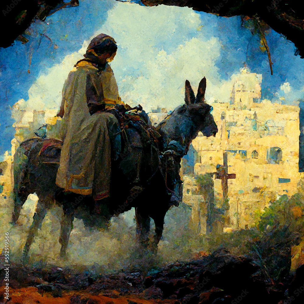 Jesus on a Donkey in Jerusalem created with Generative AI Stock ...