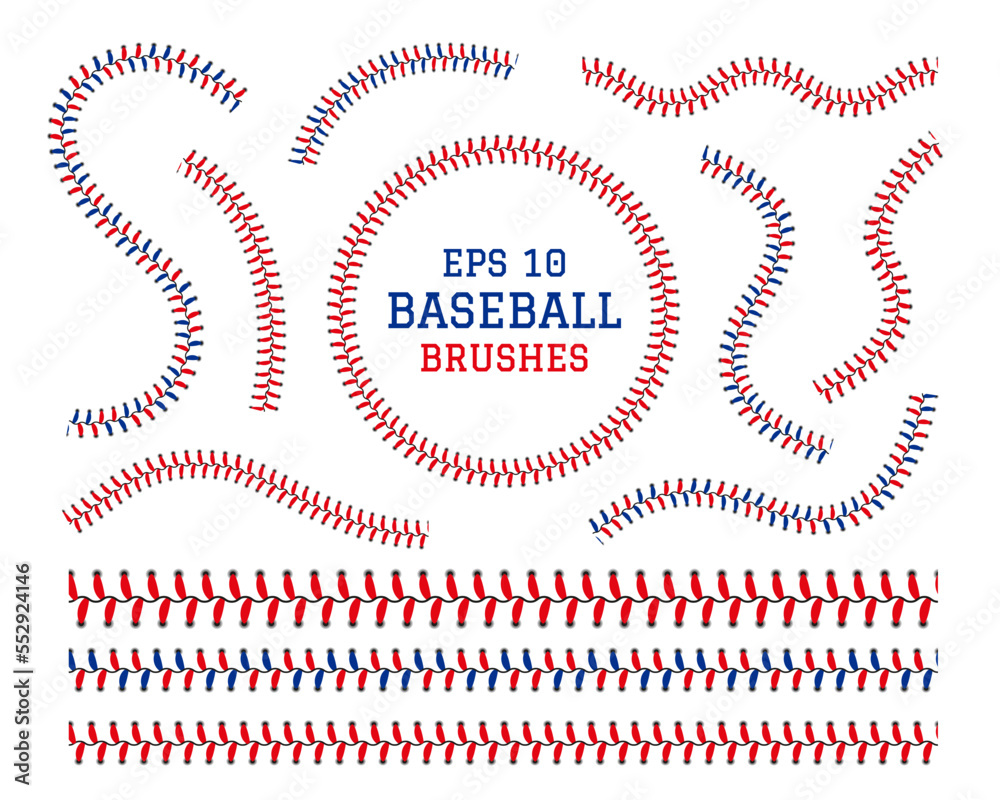 Baseball seam. Lace softball pattern. Red brush texture for base ball ...