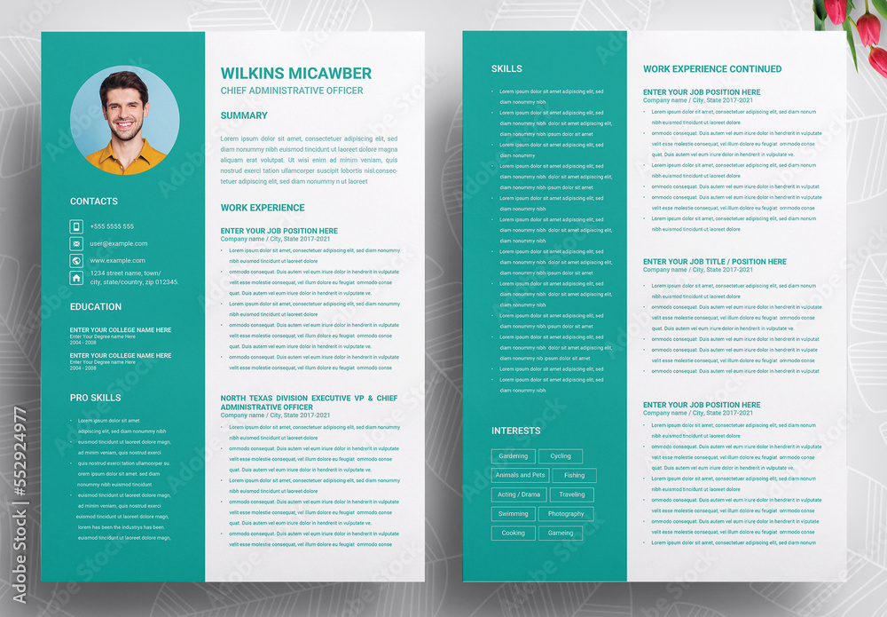 Professional Resume Template 100% Editable plantilla de Stock | Adobe Stock