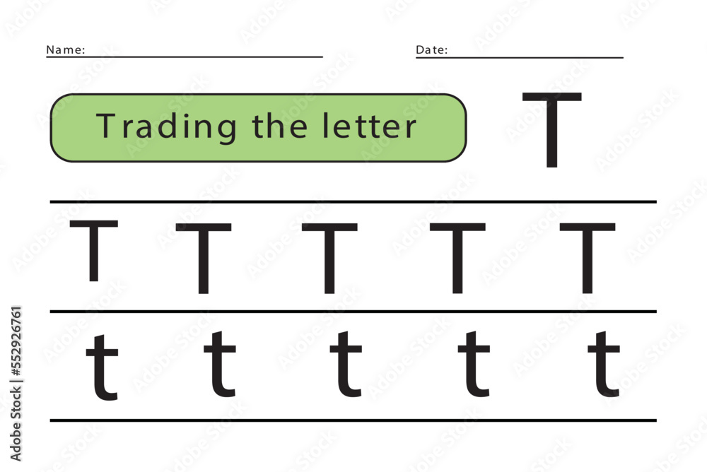 Trace letters of the English alphabet. Uppercase and lowercase letter T ...