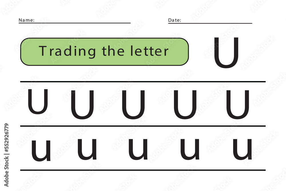 Trace letters of the English alphabet. Uppercase and lowercase letter U ...