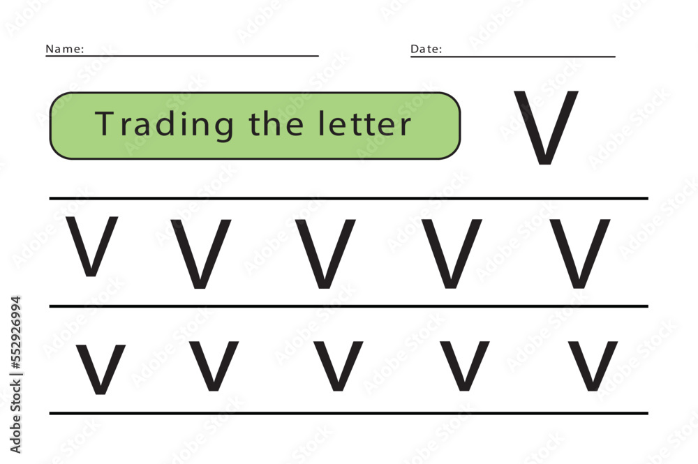 Trace letters of the English alphabet. Uppercase and lowercase letter V ...