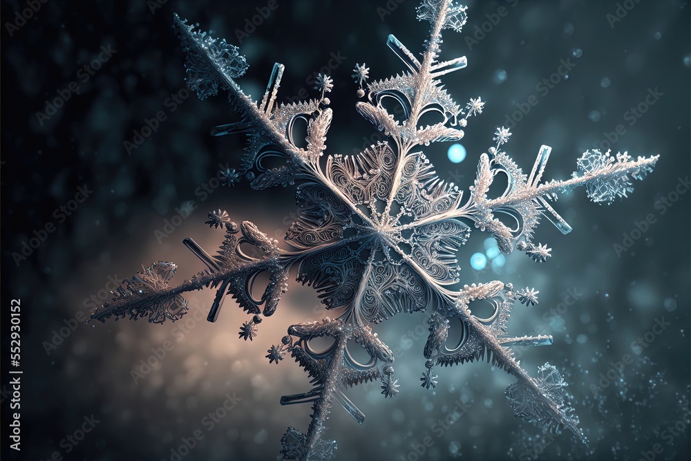 a snowflake is shown in the dark with snow flakes on it's sides and a ...