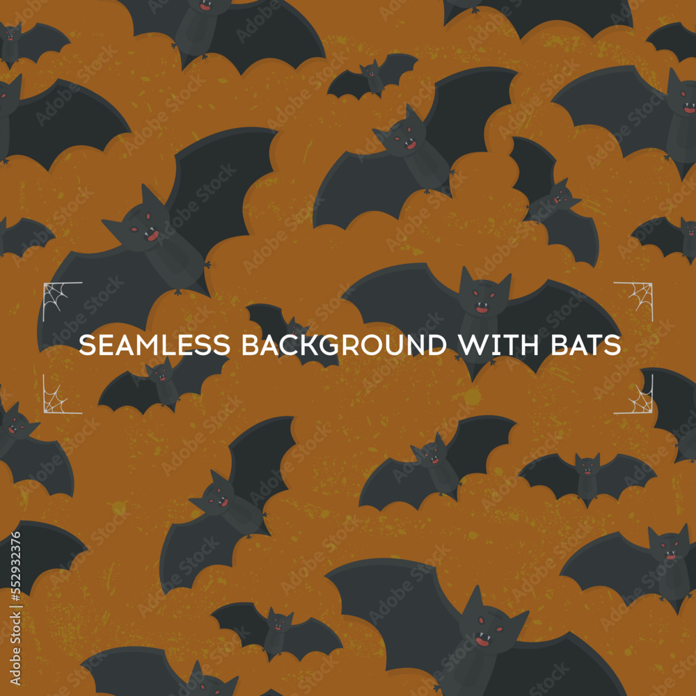 Bat print. Cute repeat bats on orange background. Seamless pattern with ...