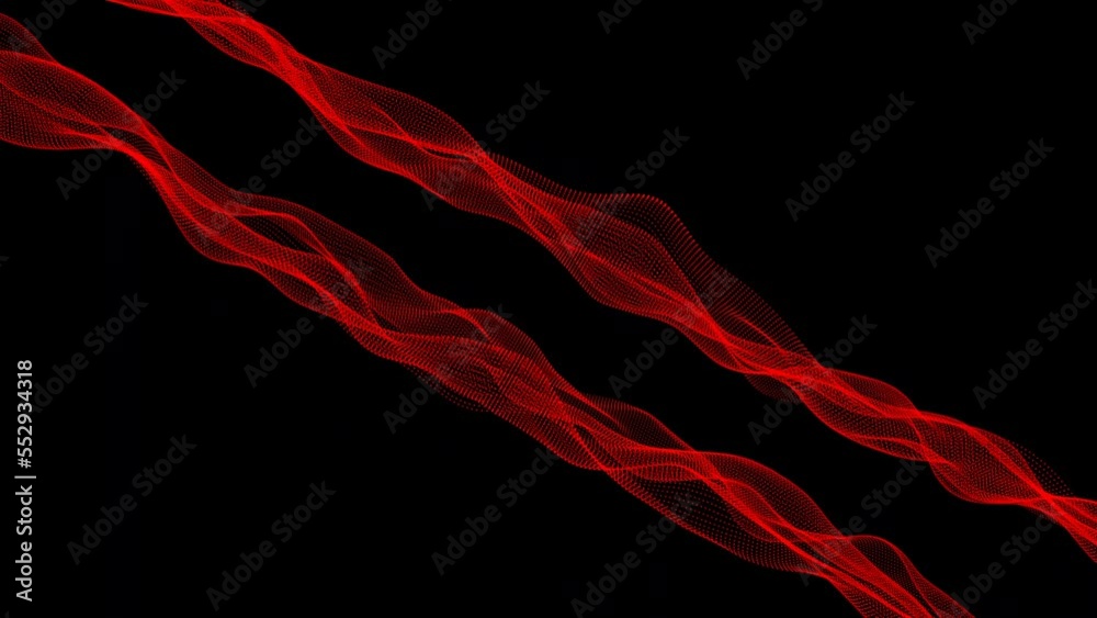 abstract red color dynamic wave lines, animated technology particles ...