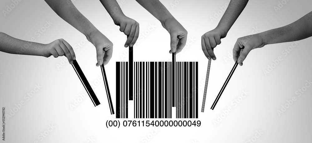 Consumer demand or flash rob as a group of robbers or customer buying ...