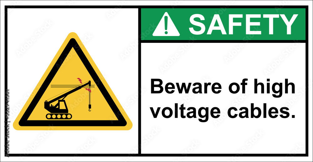 Beware of cranes hooking up high voltage cables.sign safety Stock ...