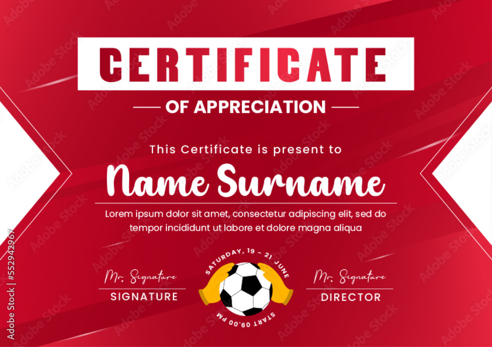 Football tournament sport event certificate design template simple and ...