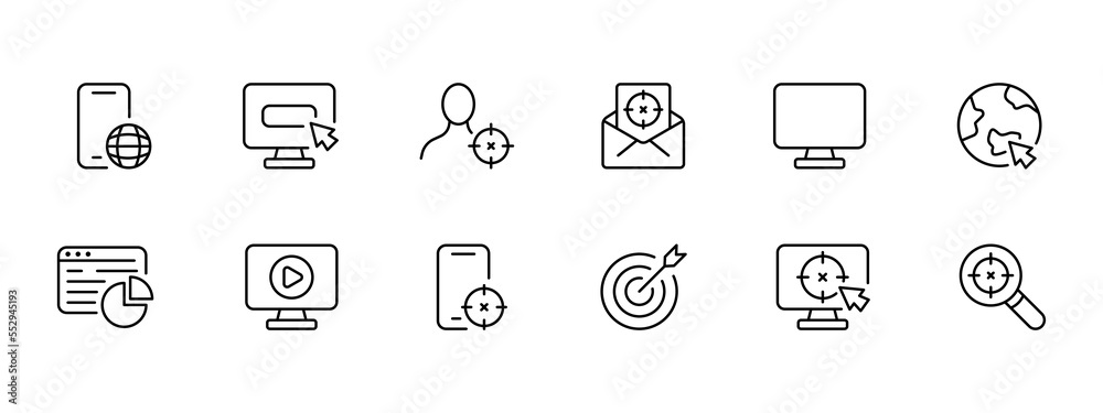 Tracking icon set. GPS, maps, travel, telephone, targeted advertising ...