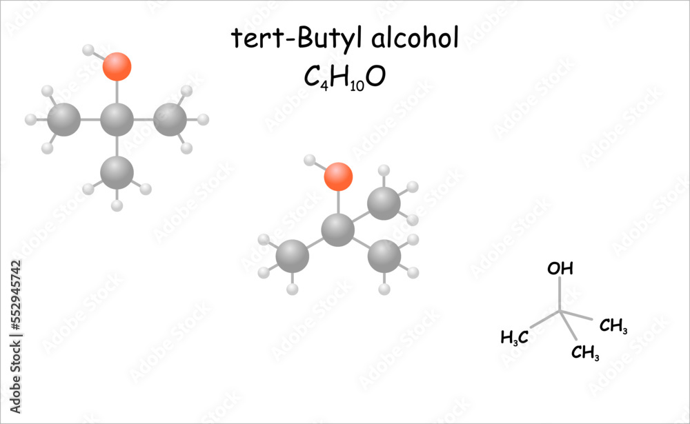 Stylized 2d molecule model/structural formula of tert-Butyl alcohol. Stock Vector | Adobe Stock