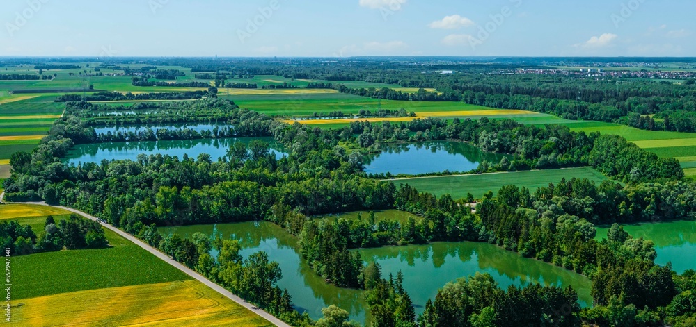 Die Sander Seen im unteren Lechtal in Schwaben im Luftbild Stock Photo ...