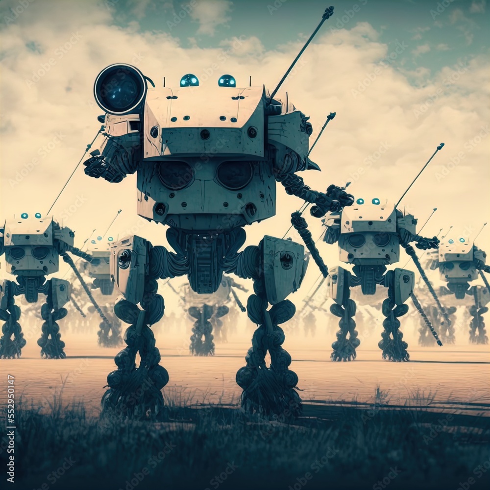 Robot armies battle each other. Stock-Illustration | Adobe Stock