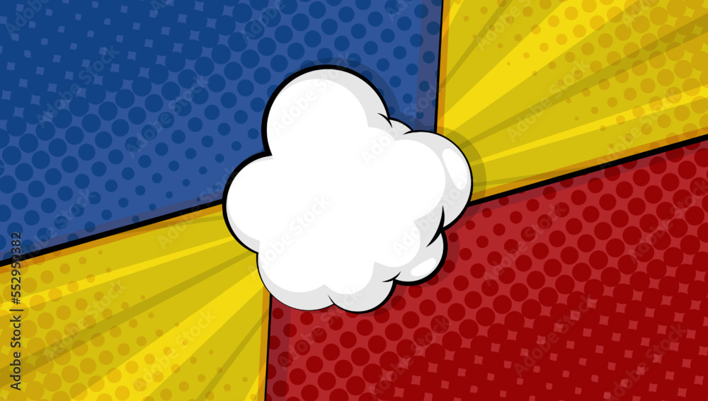 four empty comic book page template background design with cloud frame ...