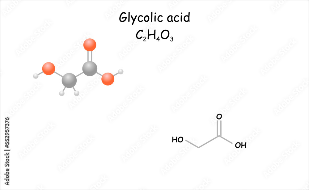 Stylized 2d molecule model/structural formula of glycolic acid. Stock ...