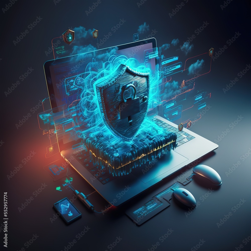 Cyber Security Data Protection Cyberattacks Concept On Blue