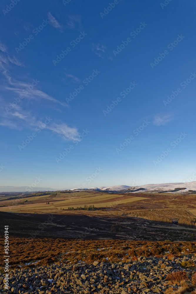 Looking Northwest down the Strathmore Valley from the White Caterthun ...