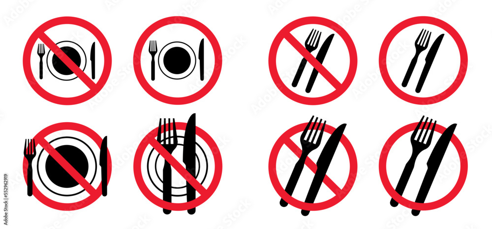 No food sign. Stop, no picnic, no eating or drinks icon. Caution ...