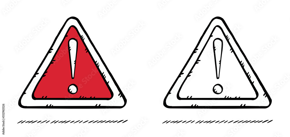 Sign depicting an exclamation mark indicating danger. Hand-drawn ...